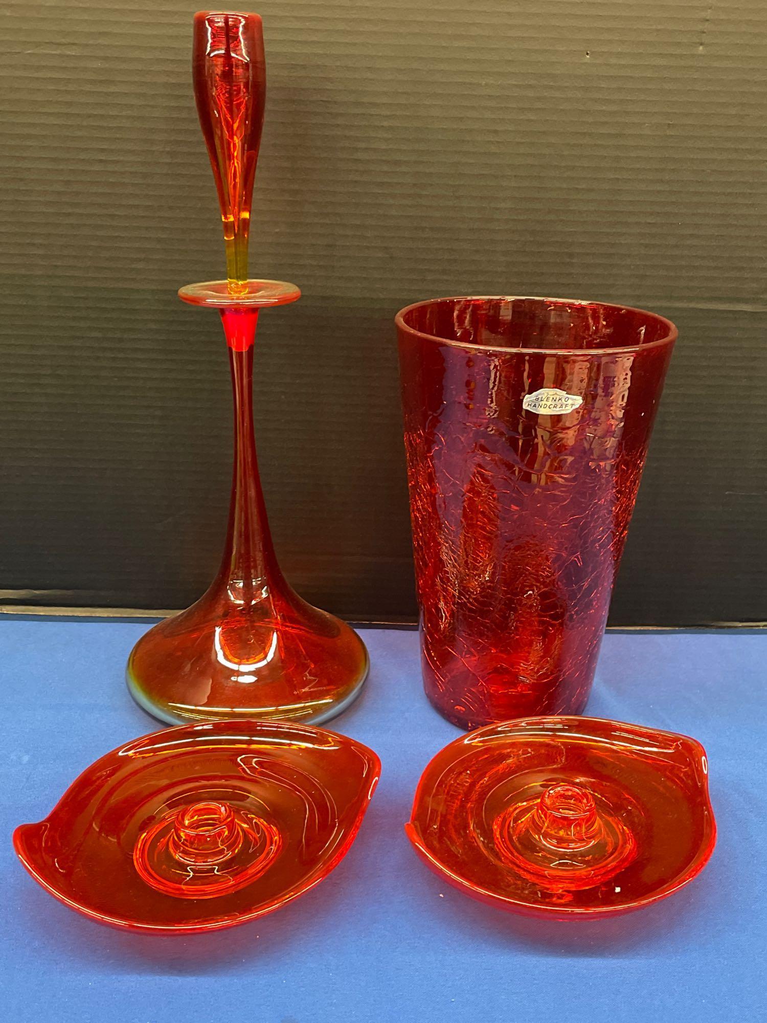 Ruby Red Blenko Glass Four Pc. Grouping