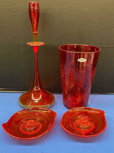 Ruby Red Blenko Glass Four Pc. Grouping