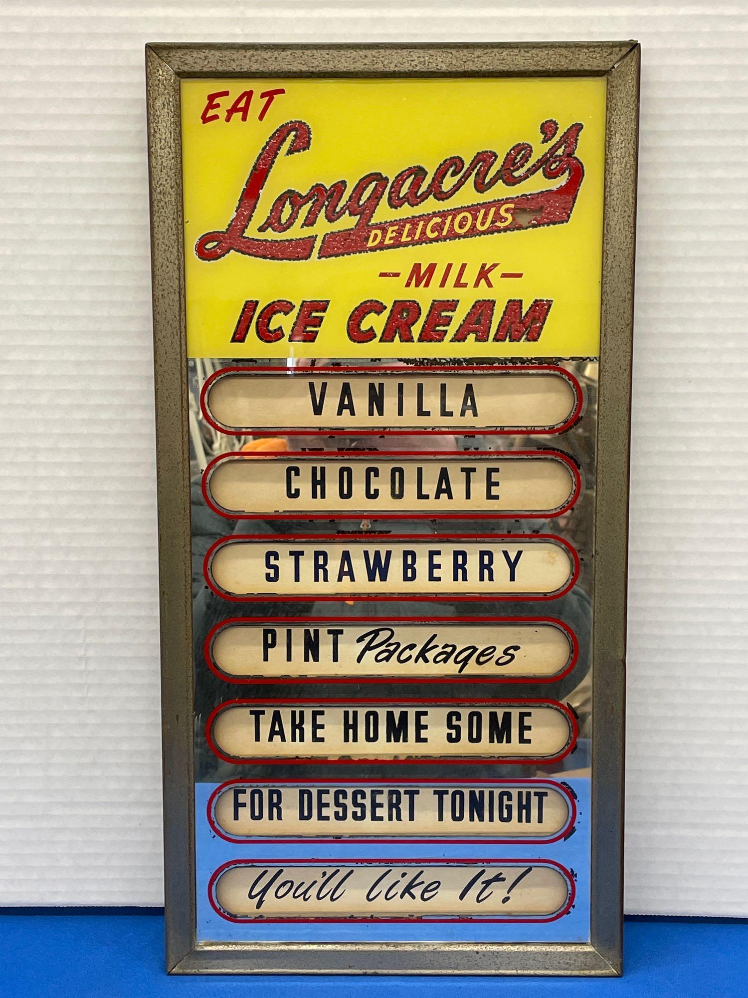 Vintage Longacre's Ice Cream Menu Board