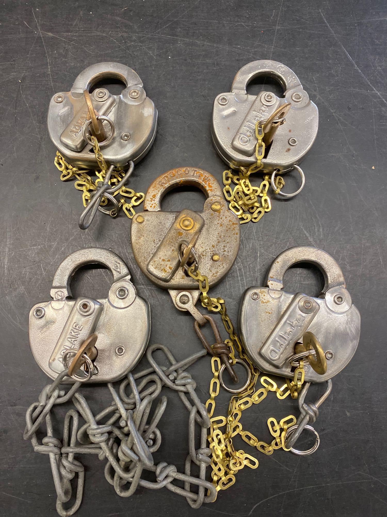 5 Adlake Railroad Locks With Keys