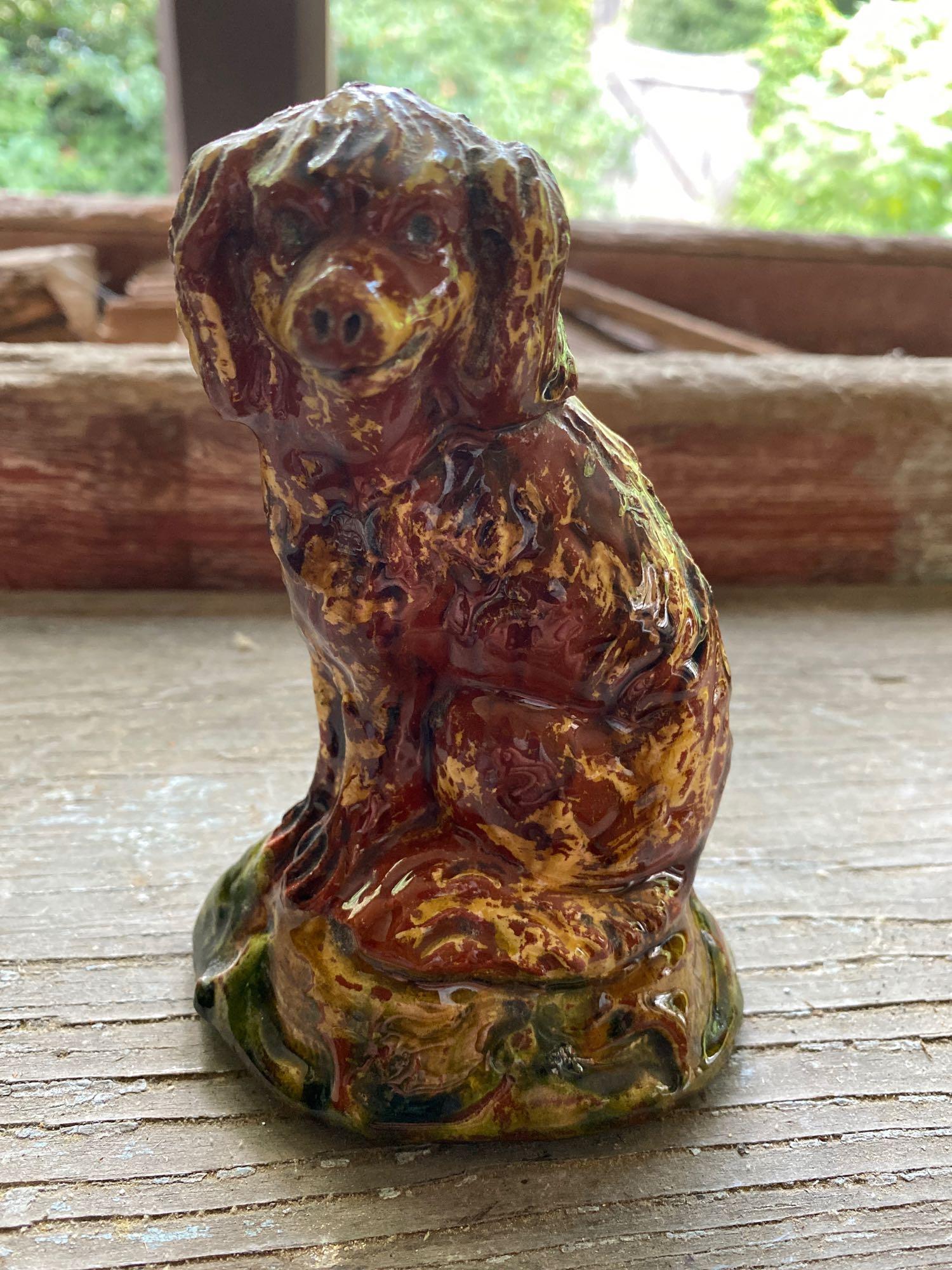 Redware Pottery Spaniel Bank