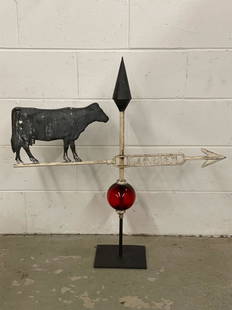 Lightning Rod With Copper Cow Weathervane