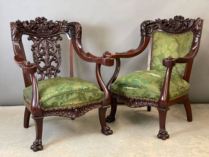 Pair Of Heavily Carved Victorian Parlor Chairs