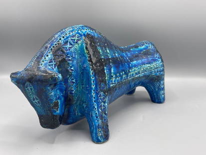 Rimini Blue Ceramic Bull By Aldo Londi For Bitossi