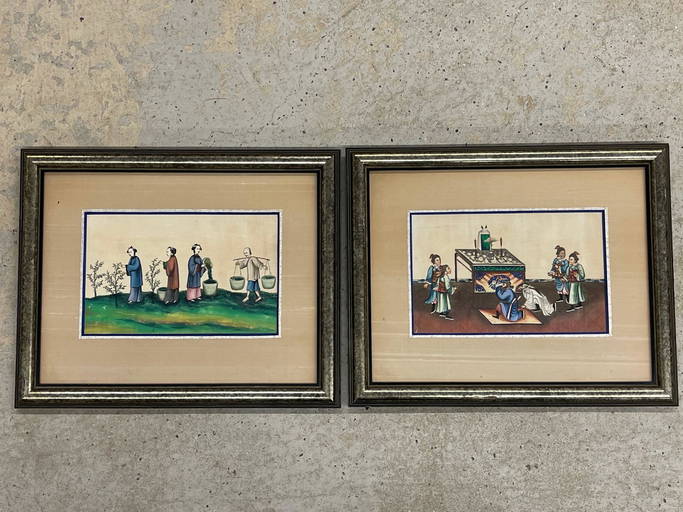 Pair Of Chinese Pith Paintings