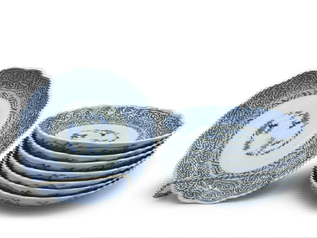 Eight Japanese Blue & White Plates Auction