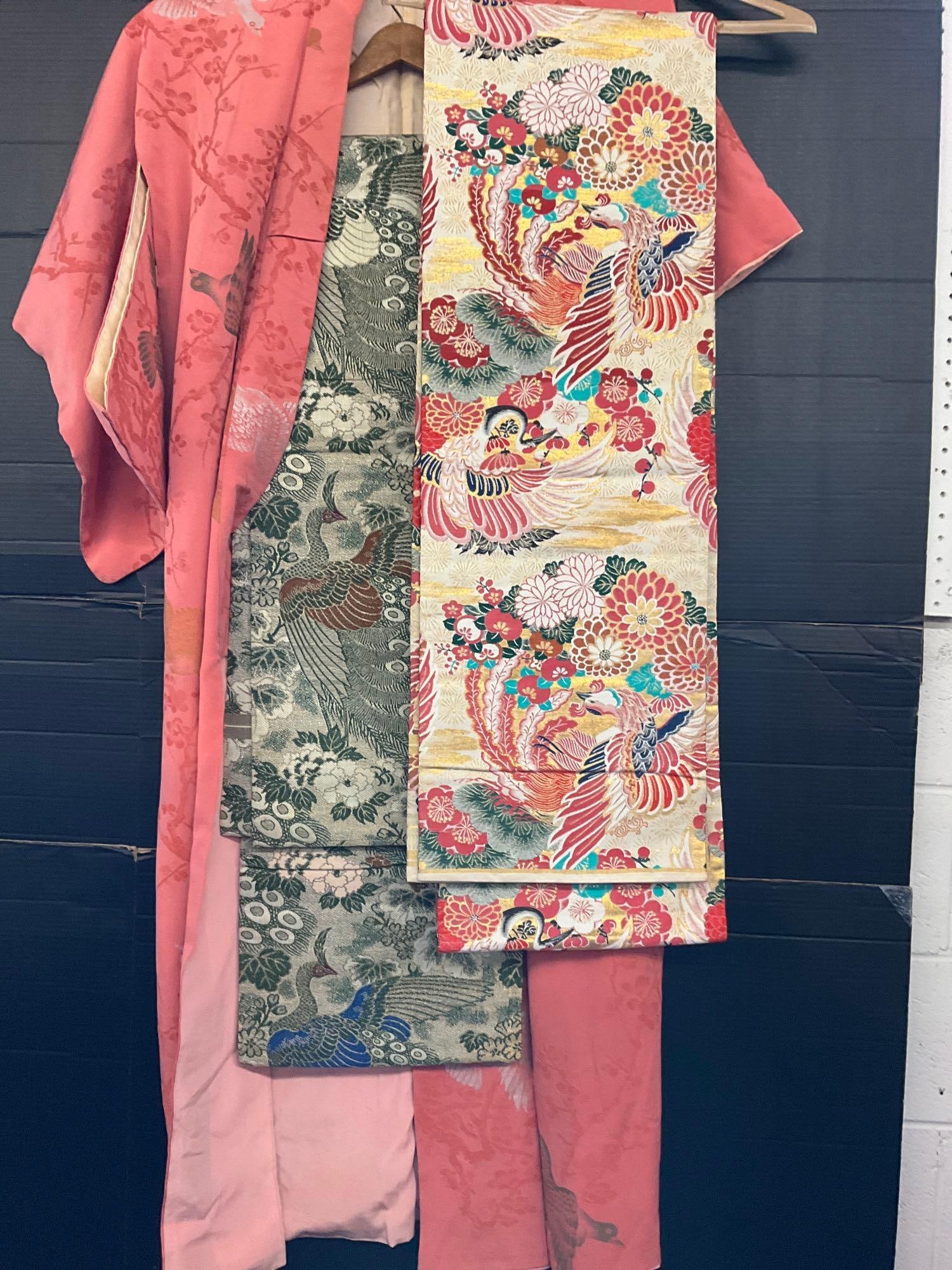 Two Obi Sashes And Kimono Auction