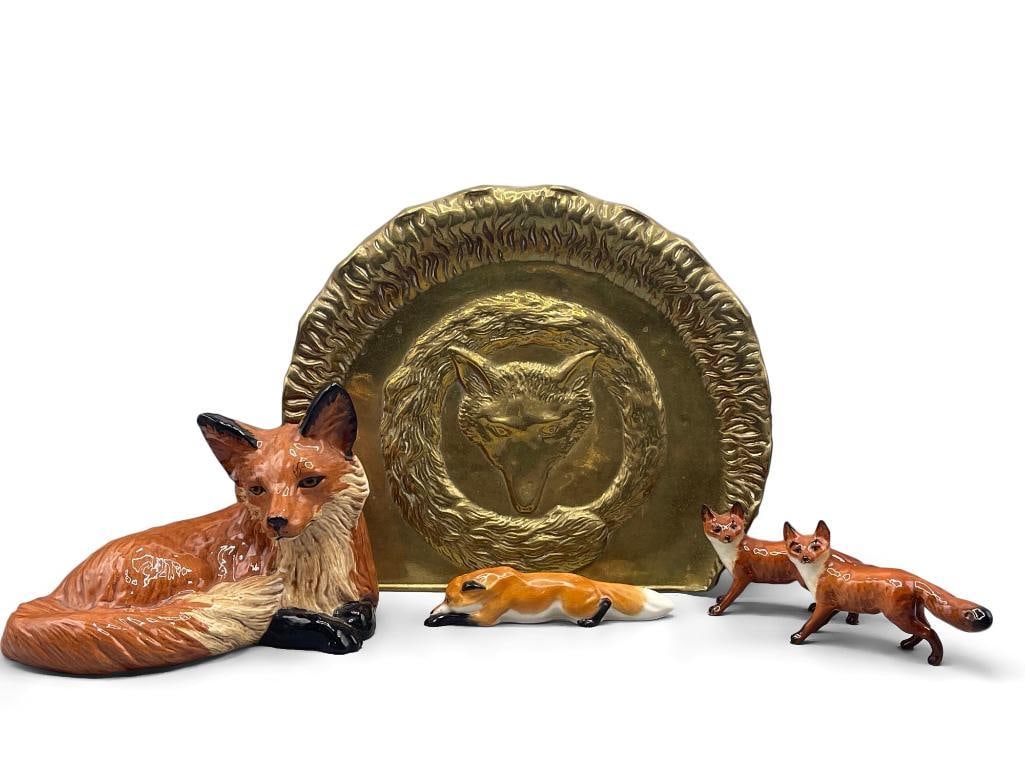 Fox Figurines And Fox Head Tray Auction