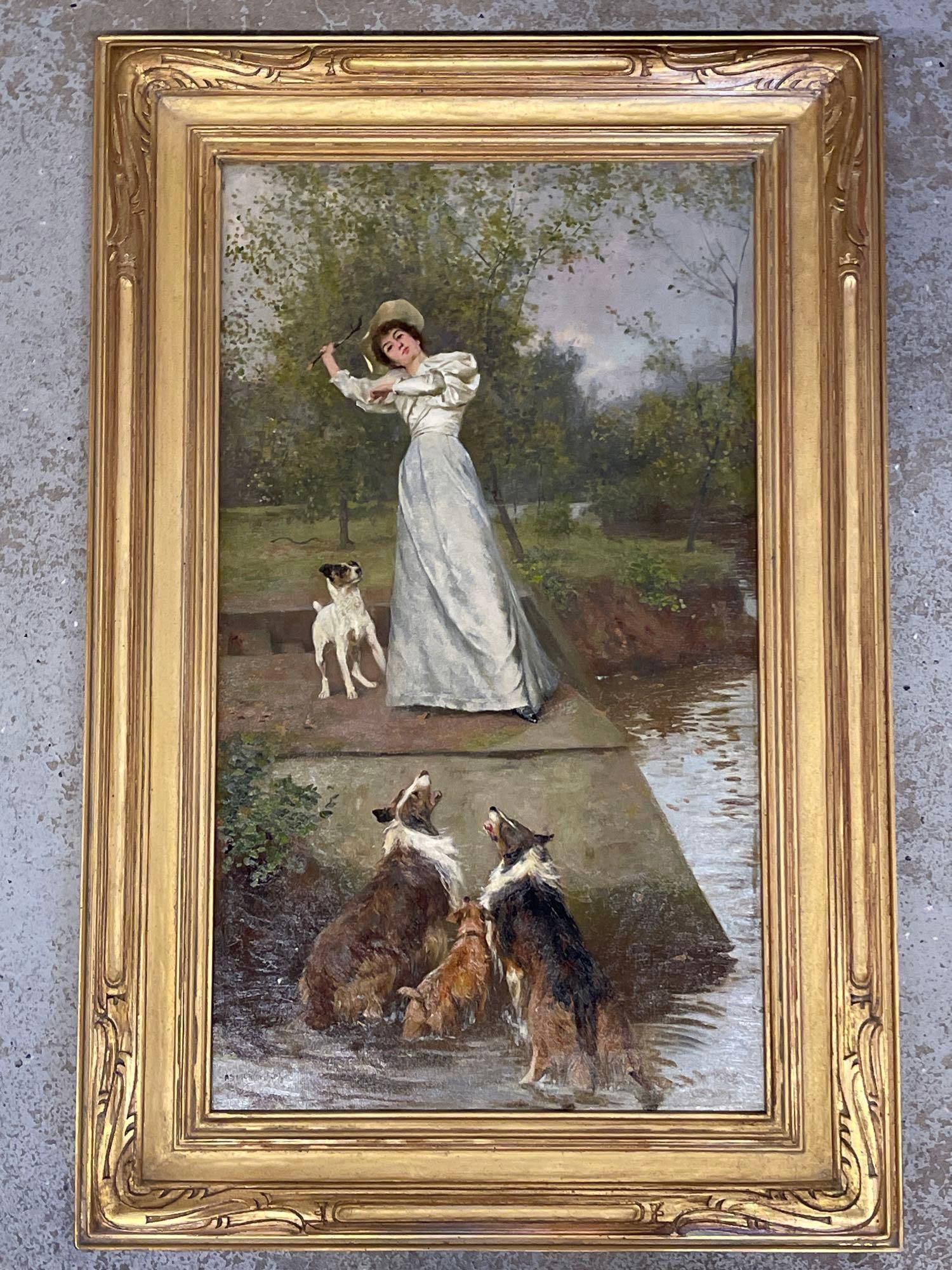 Arthur Wardle. Oil/canvas, Woman With Collies Auction