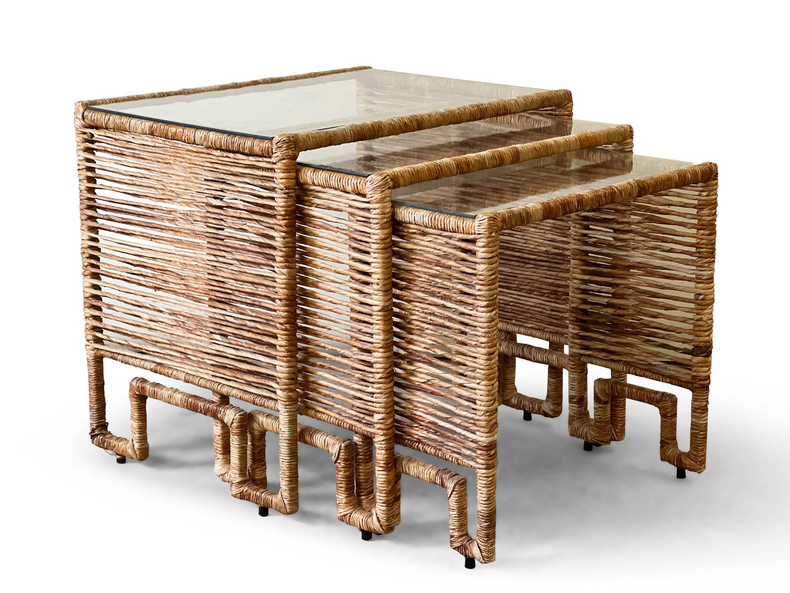 Three Nested Rattan Side Tables Auction