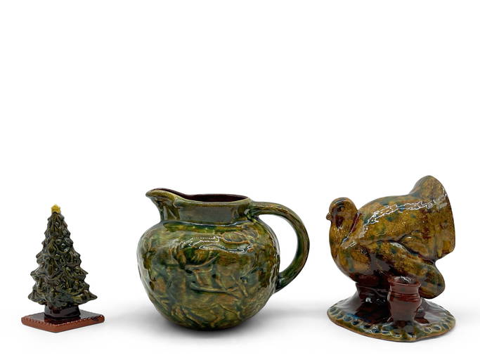 Three Pieces Of Redware Pottery By Foltz And Breininger
