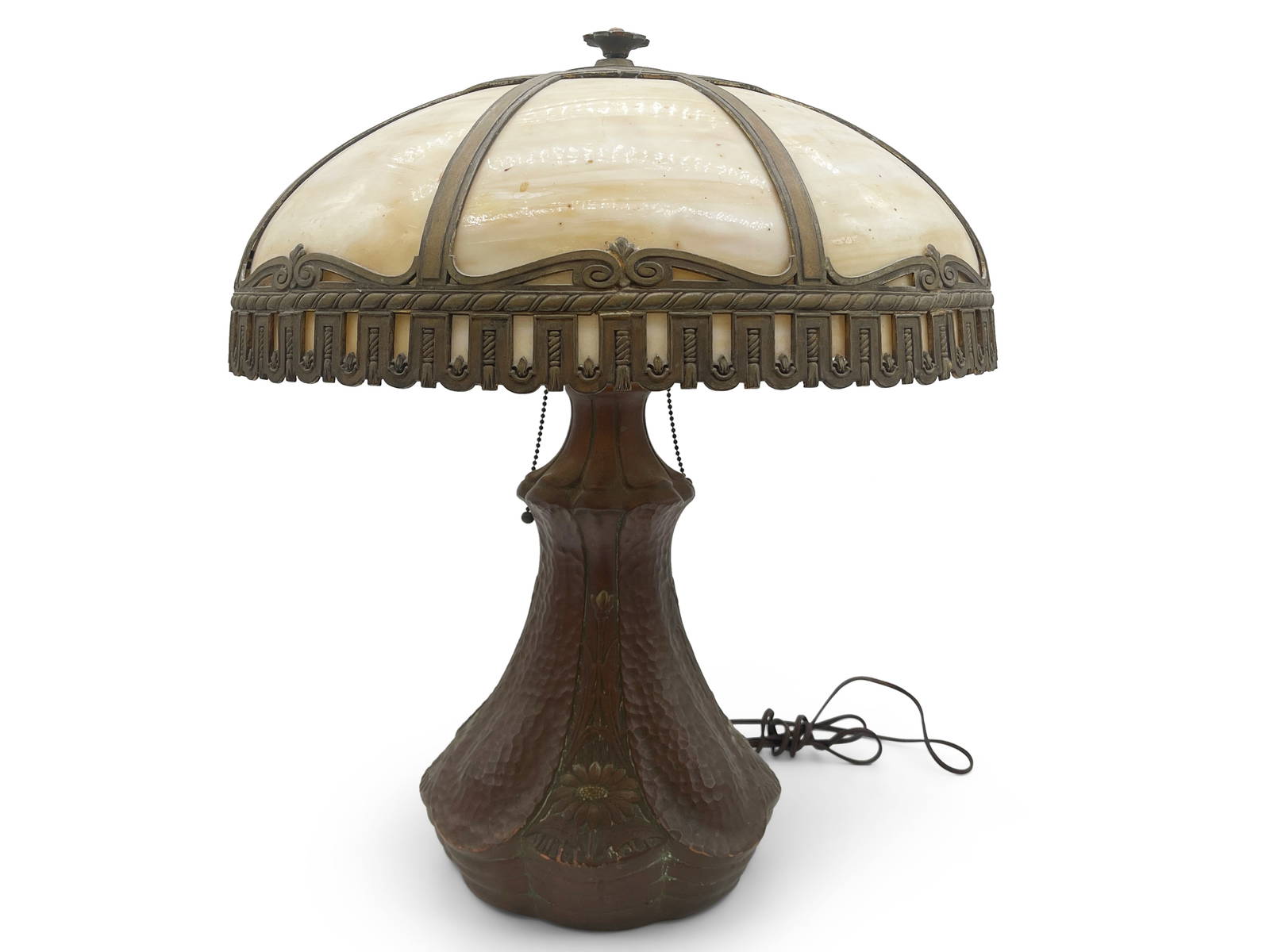 Art Noveau Pottery Slag Glass Lamp Auction