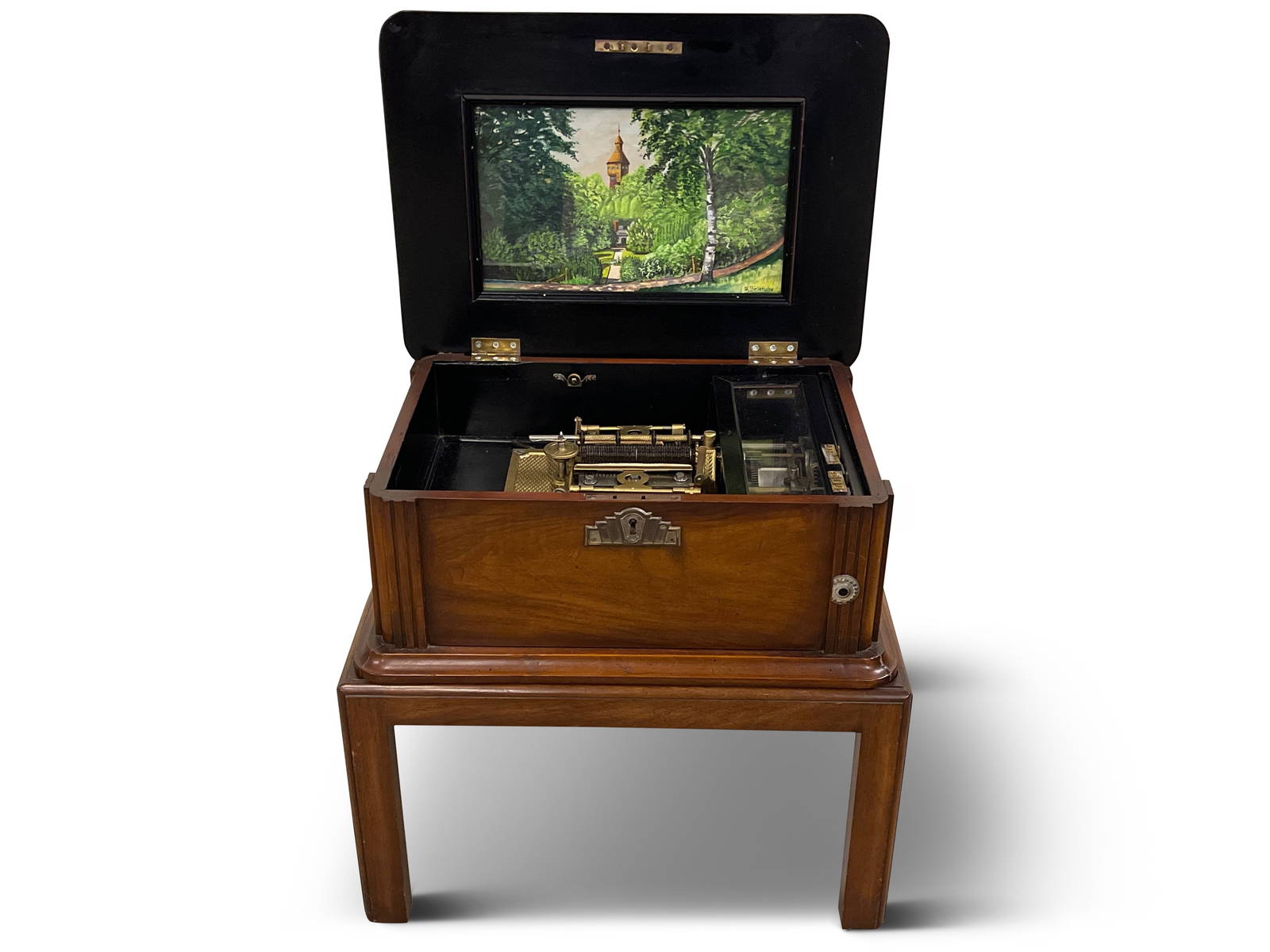 Mahogany Double-comb Disc Music Box On Stand Auction