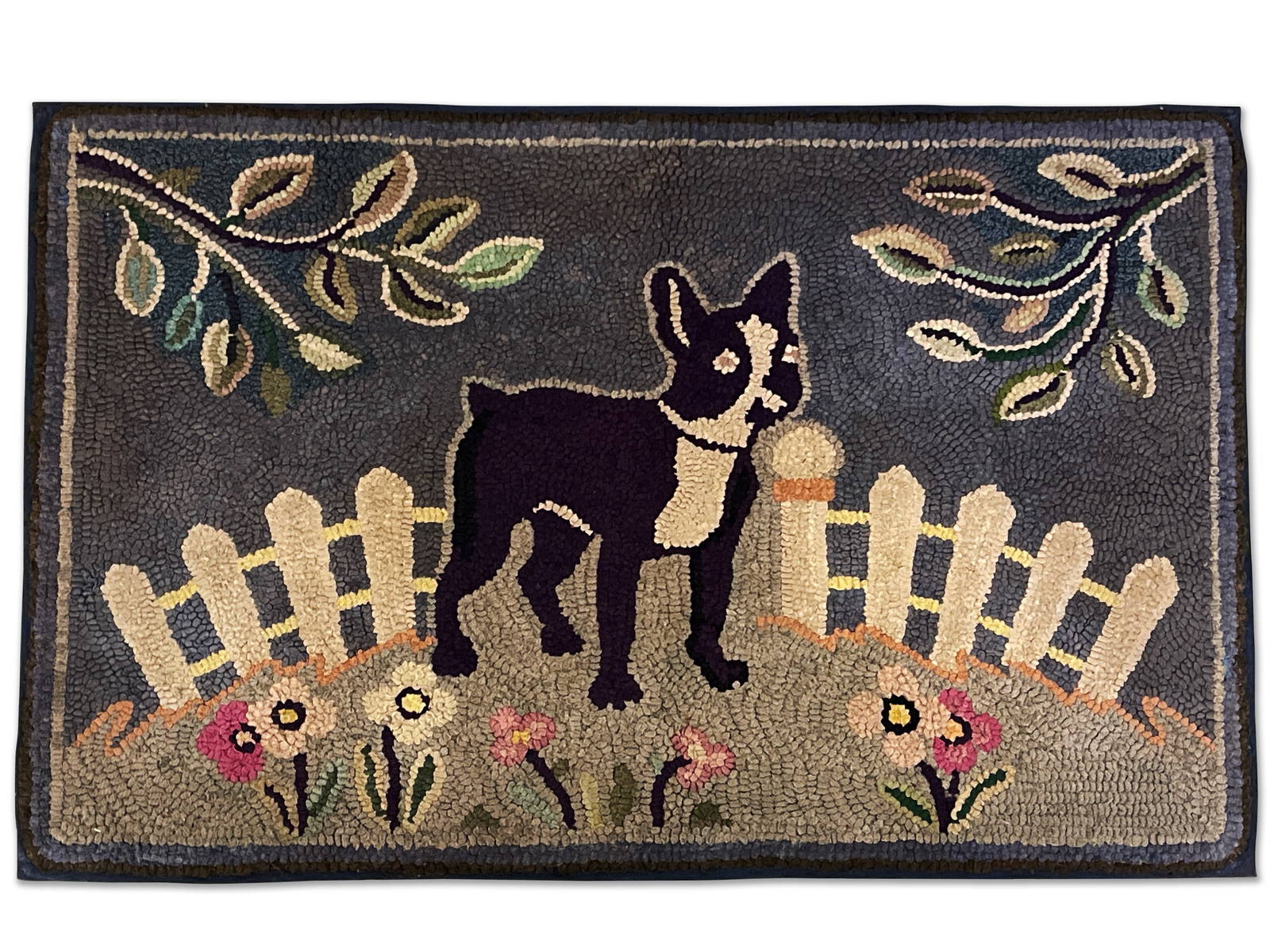 Boston Terrier Hooked Rug Wall Hanging Auction