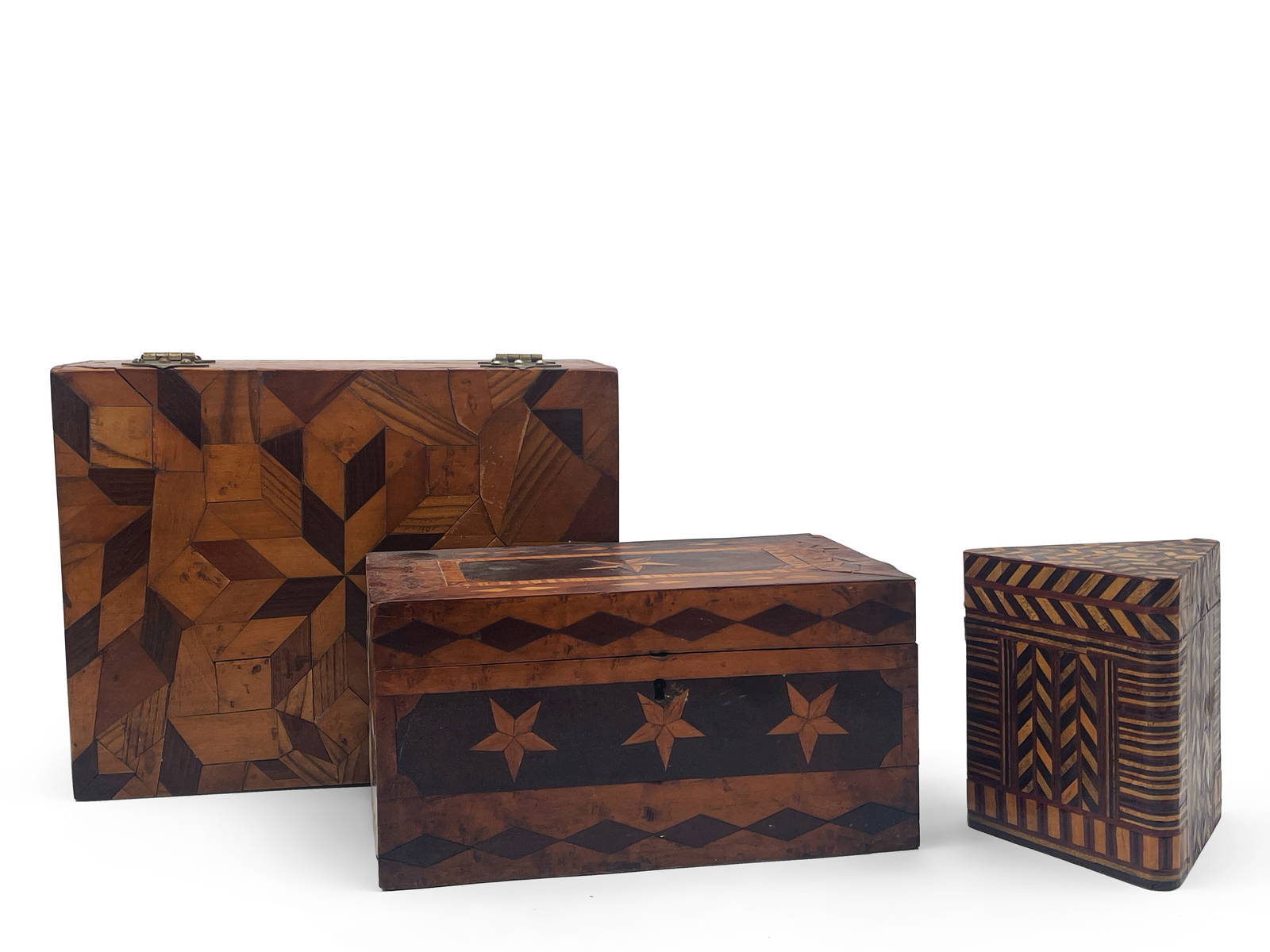 Three Parquetry Inlaid Wooden Boxes Auction