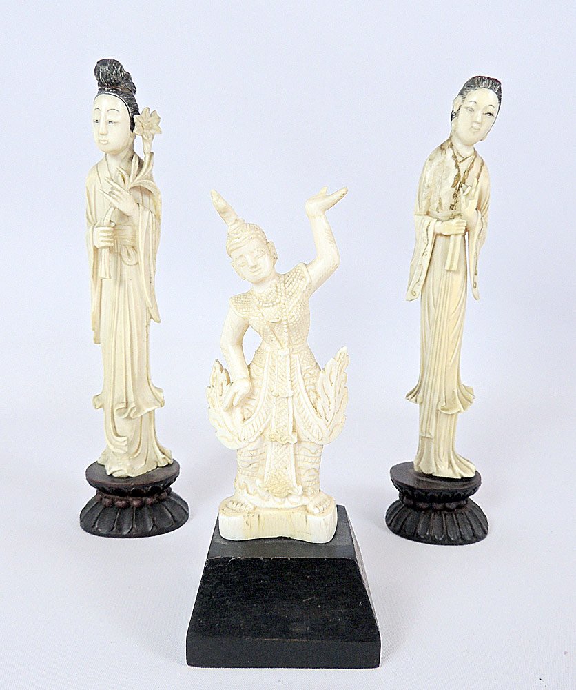 Three Pieces Of Antique Chinese Carved Ivory