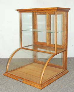 Oak Display Case With Curved Glass