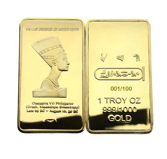 .999 Pure Gold Clad 1oz The Last Pharaoh Egyptian .999 Gold Clad Bar ...