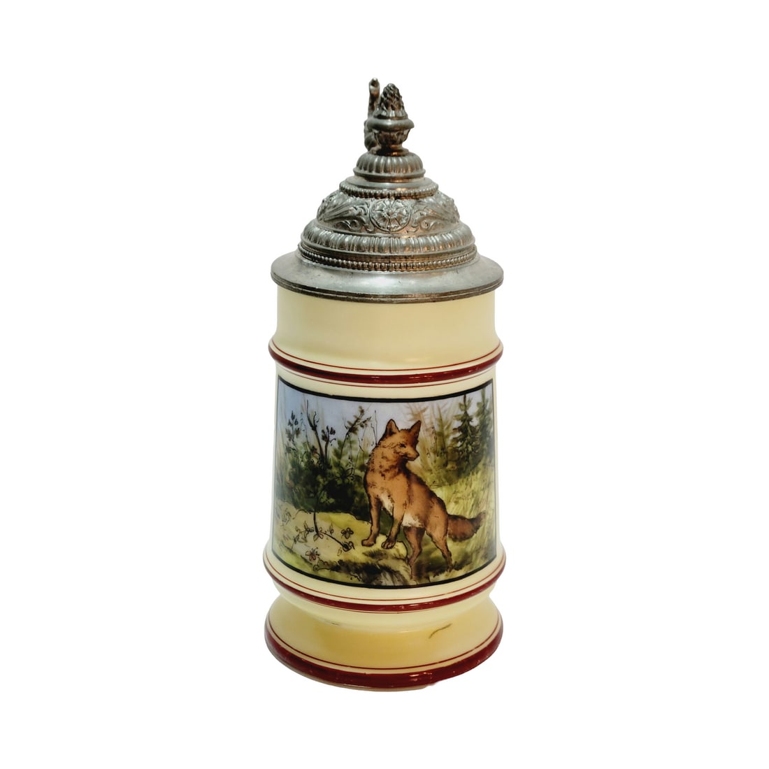 German Beer Stein Red Fox Scene Auction