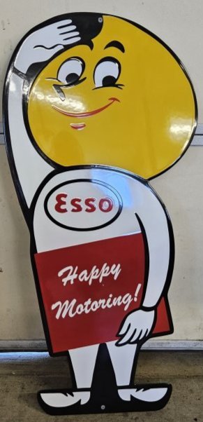 Vintage Esso Boy Happy Motoring Porcelain Dealer Gas & Oil Station Sign