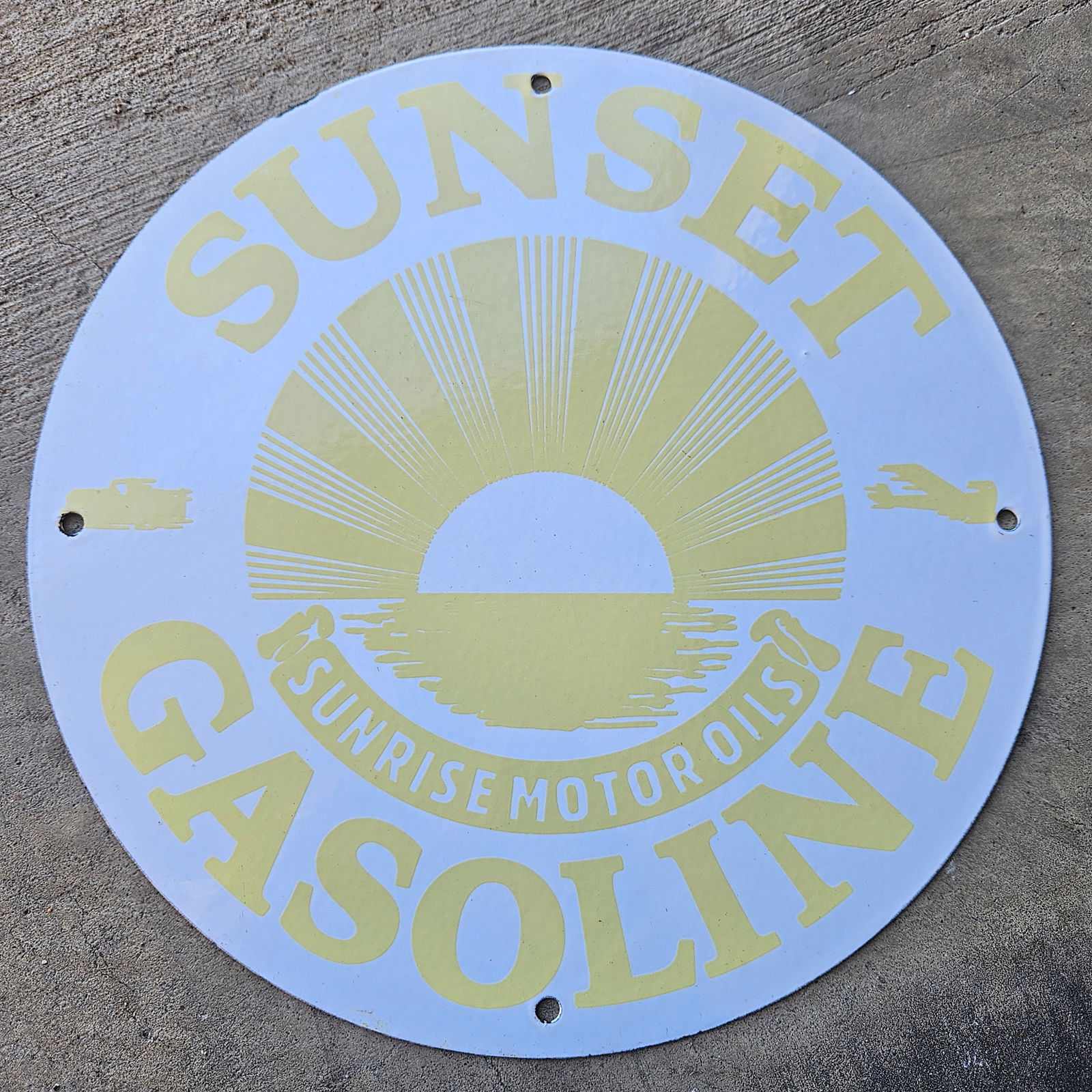 Vintage Porcelain Sunset Gasoline Sunrise Motor Oils Sign