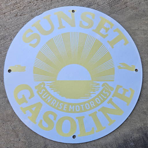 Vintage Porcelain Sunset Gasoline Sunrise Motor Oils Sign