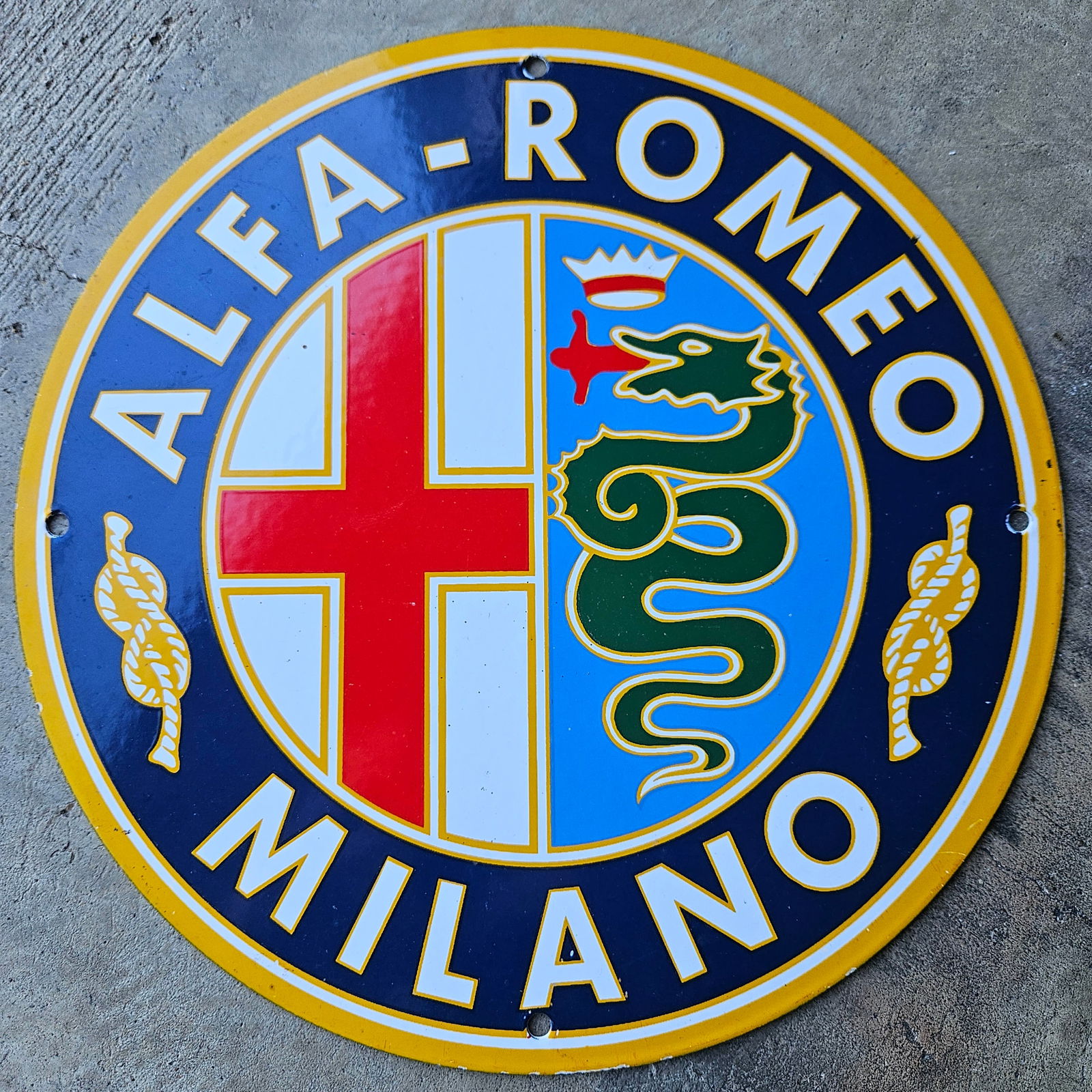 Vintage Alfa Romeo Milano Porcelain Emblem Sign