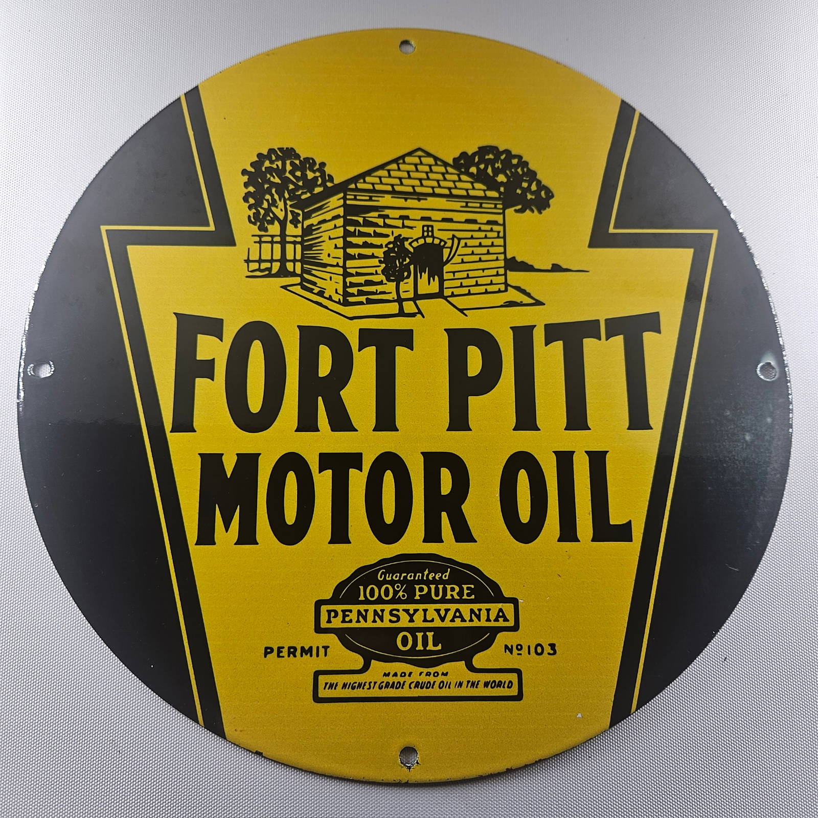 Fort Pitt Motor Oil 12-inch Porcelain Sign Auction