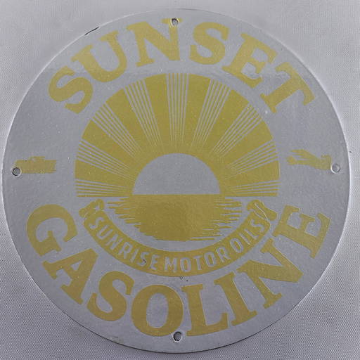 Sunset Gasoline Gas Oil Garage Man Cave Porcelain Sign