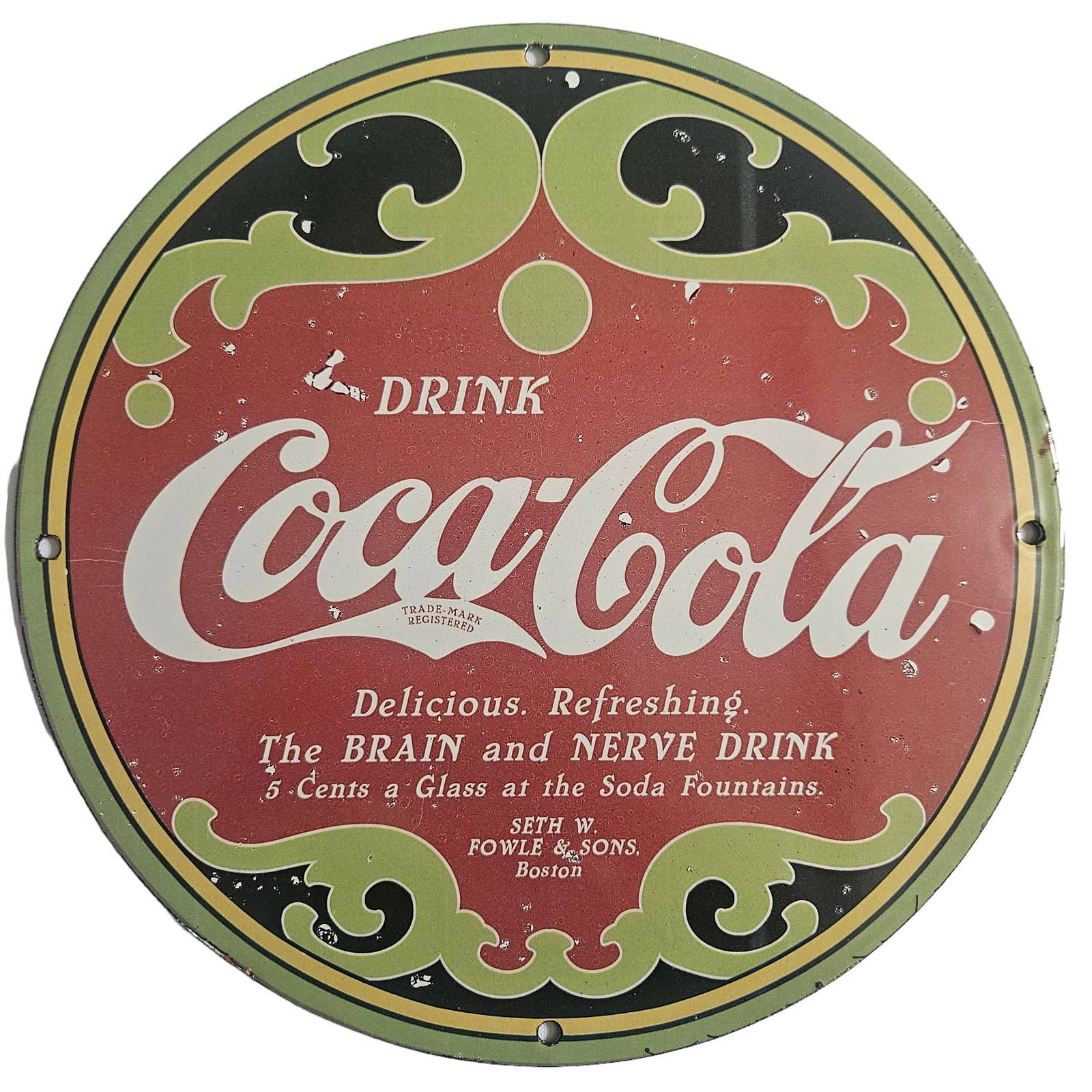 Vintage Drink Coca-cola From Seth W. Fowle & Sons Porcelain Sign Soda ...