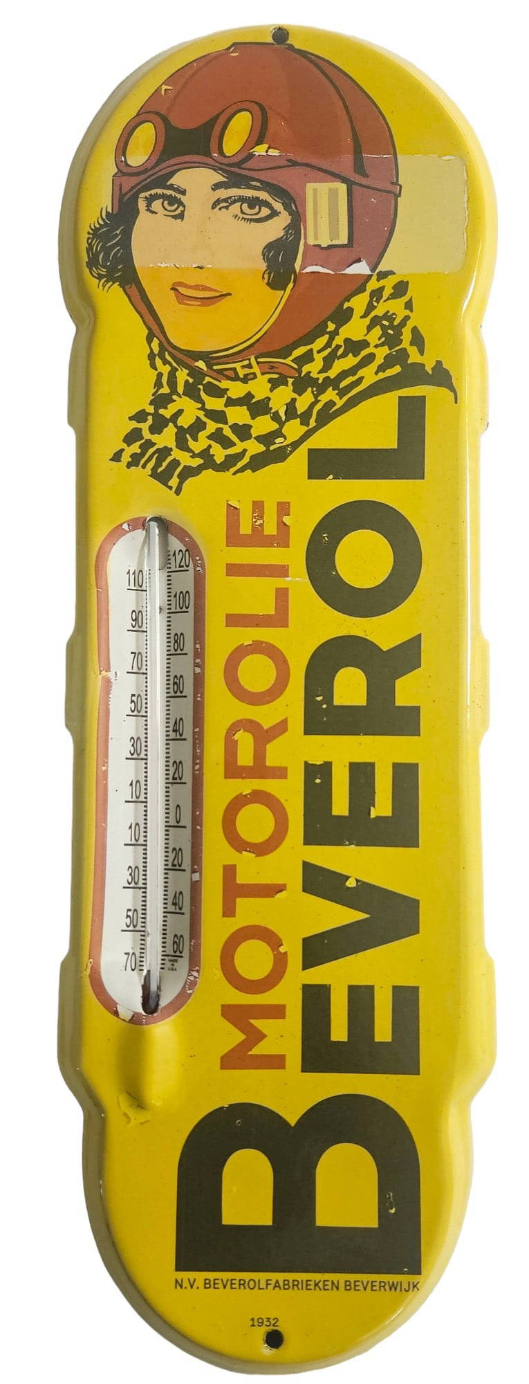 Vintage 1932 Beverol Motorolie Gas & Oil Advertising Thermometer Auction