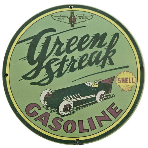 Vintage Shell Green Streak Gasoline Porcelain Sign Race Track Tested