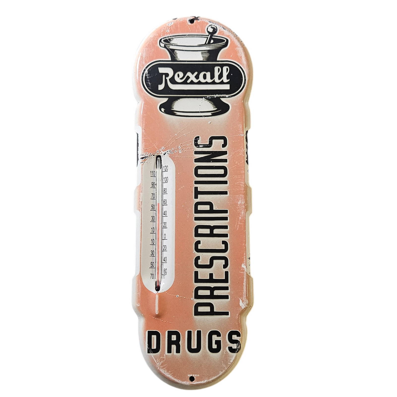 Vintage Rexall Prescription Porcelain Sign With Thermometer Unique Drug ...