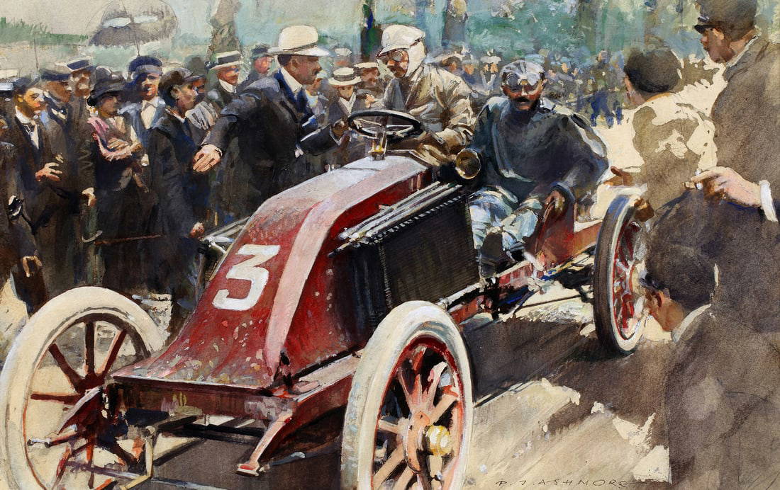 Louis Renault, 1903 Paris-madrid Race, Original Watercolor By Peter J ...
