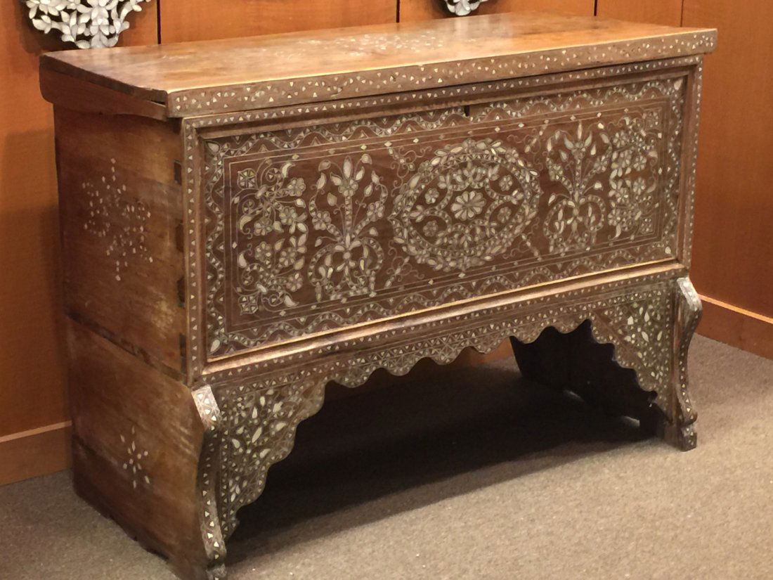 Old Syrian Mother Of Pearl Bridal Chest. Auction
