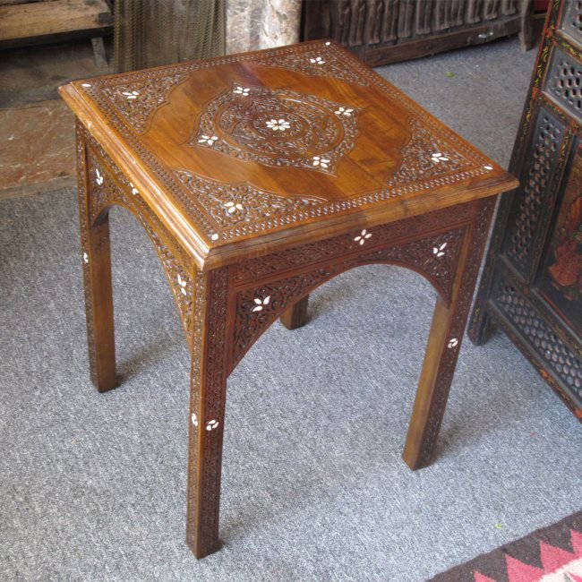 Tall Middle Eastern Side Table With Carved Details. Auction