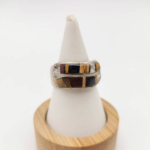 Sterling Zuni Tsf Inlay White Buffalo Ring 9.4g