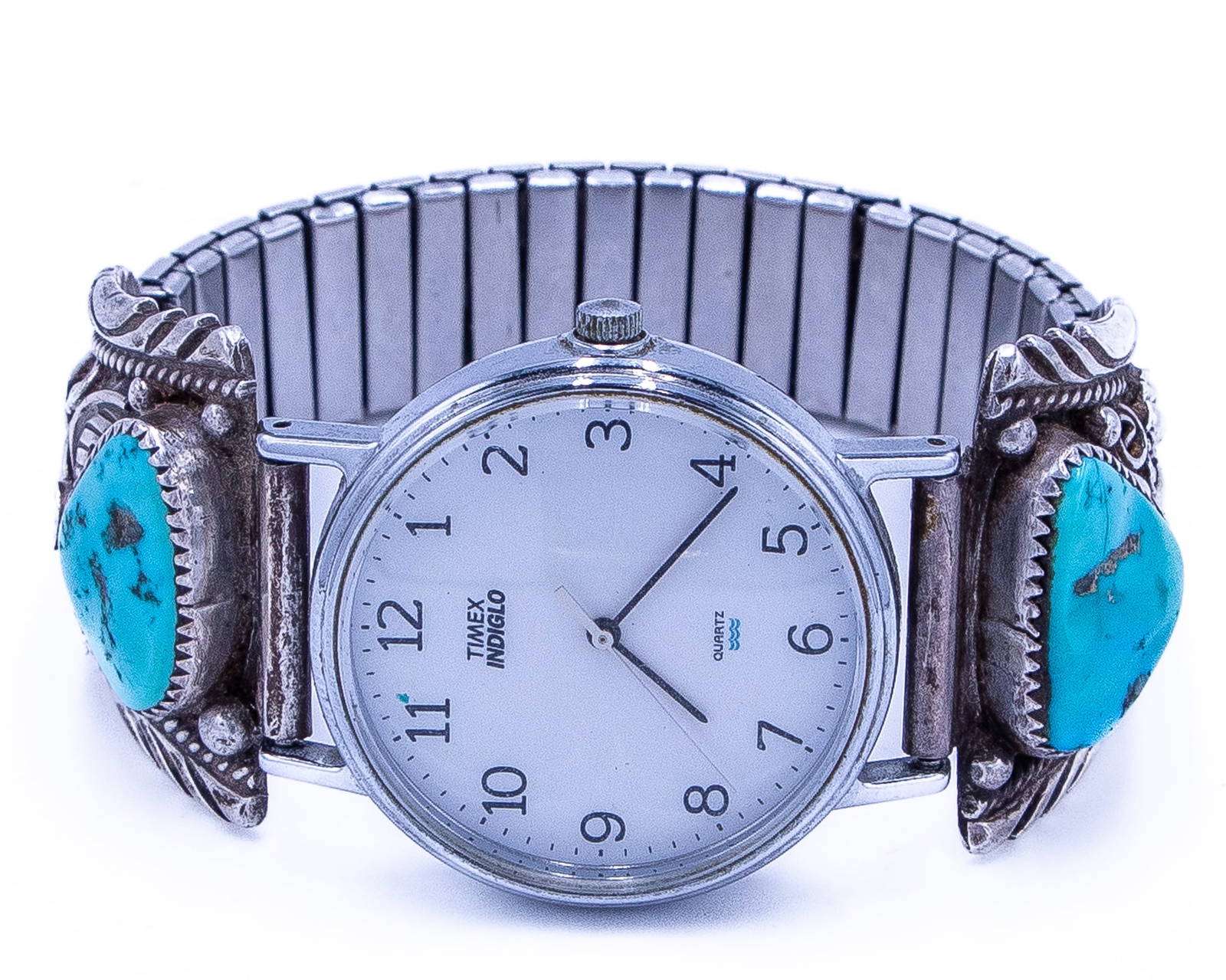 Signed P Navajo Turquoise Blossom Watch Nibs With Timex Indiglo Watch ...