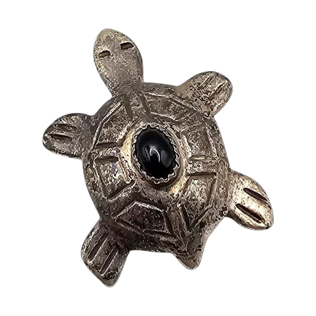 Southwestern Onyx Sterling Silver Turtle Brooch 6.9 G Auction