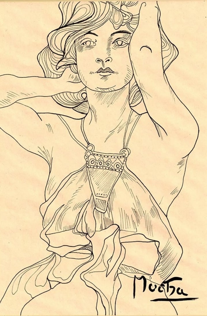 Alfons Mucha , Drawing Hand Signed Auction