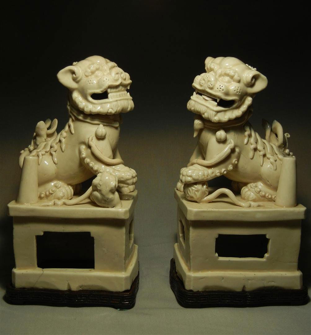 Pair Of Ming Dynasty Porcelain Foo Dogs
