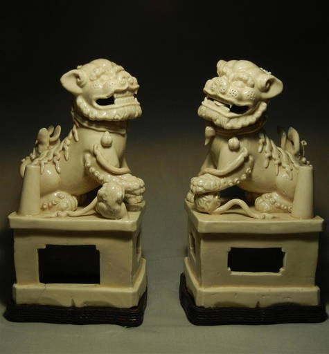 Pair Of Ming Dynasty Porcelain Foo Dogs