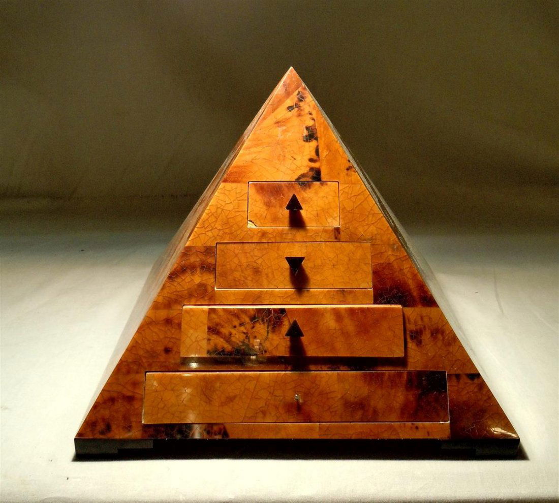 Pyramid Style 4-Drawer Tortoiseshell Veneered Cabinet