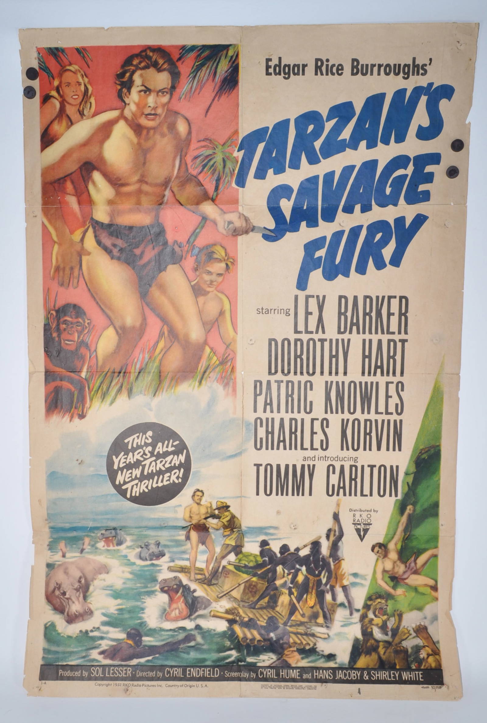 1952 Rko Tarzans Savage Fury One Sheet Movie Poster Auction