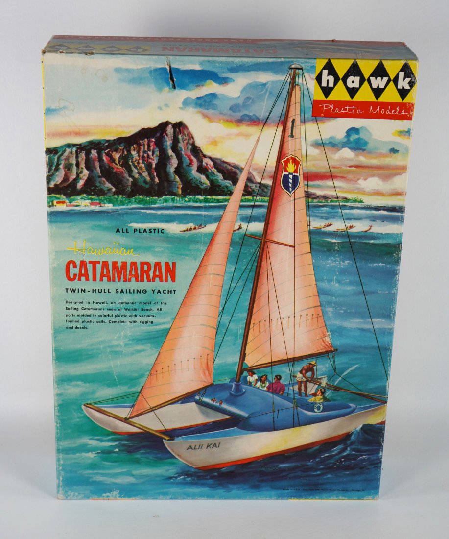 1956 Hawk Models Catamaran Twin Hull Sailing Yacht #300 Mib Unstarted ...