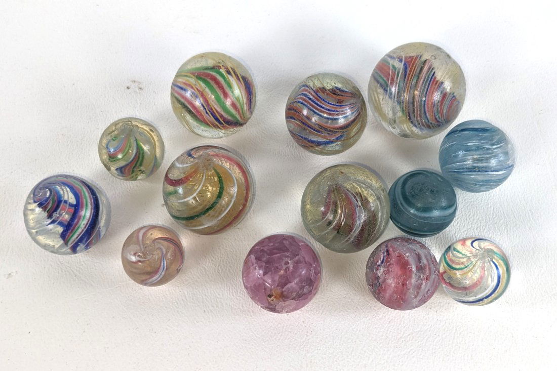 Lot Of 13 Antique German Swirl Marbles Hand Blown Auction