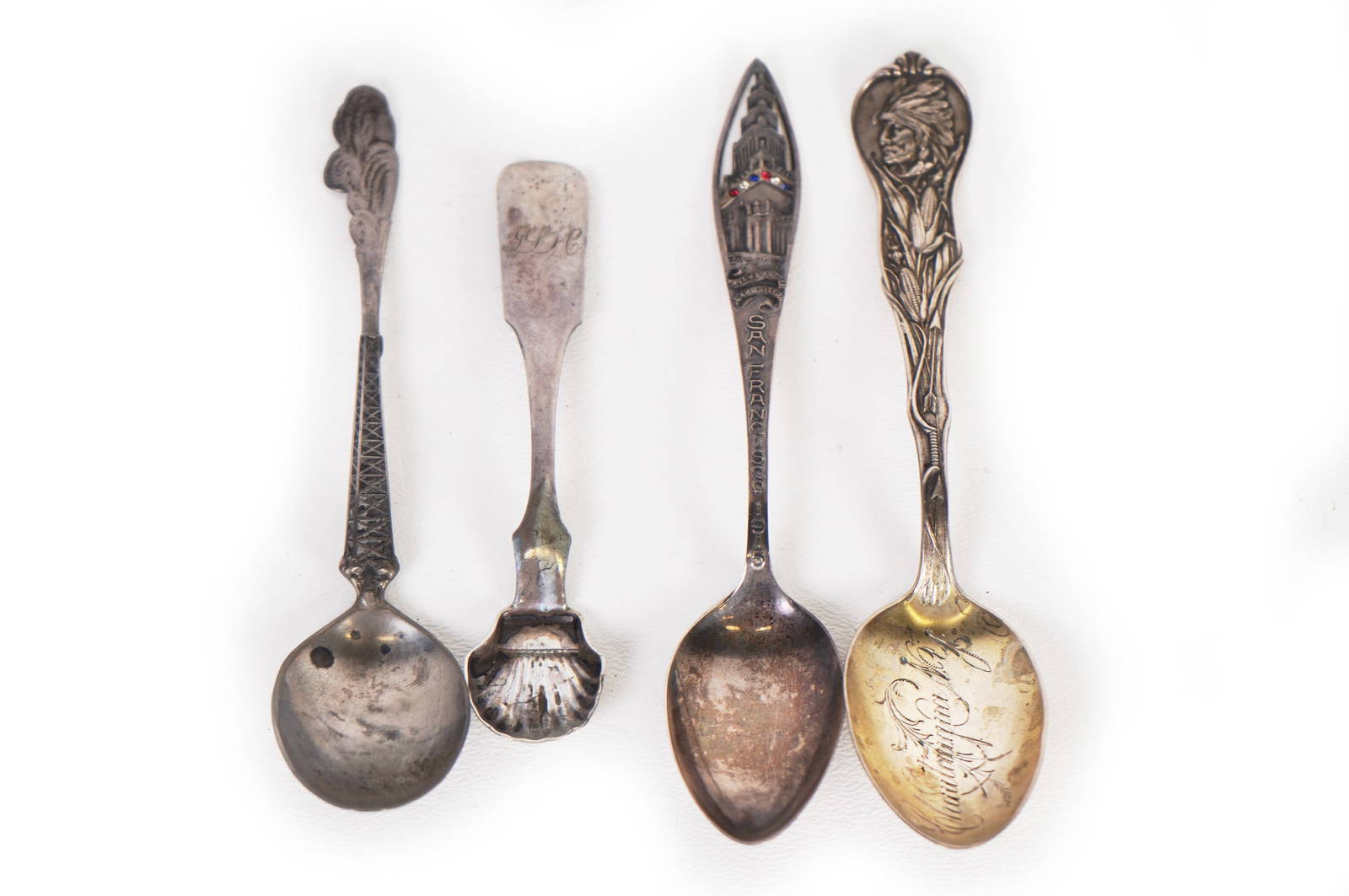 Antique 3 Sterling Advertising Spoons & Coin Silver Shell Spoon Auction