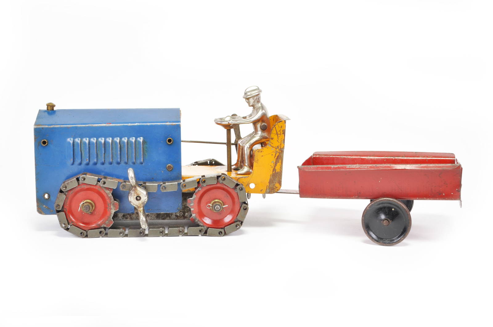 Structo Caterpillar Tractor And Steel Trailer Windup Auction