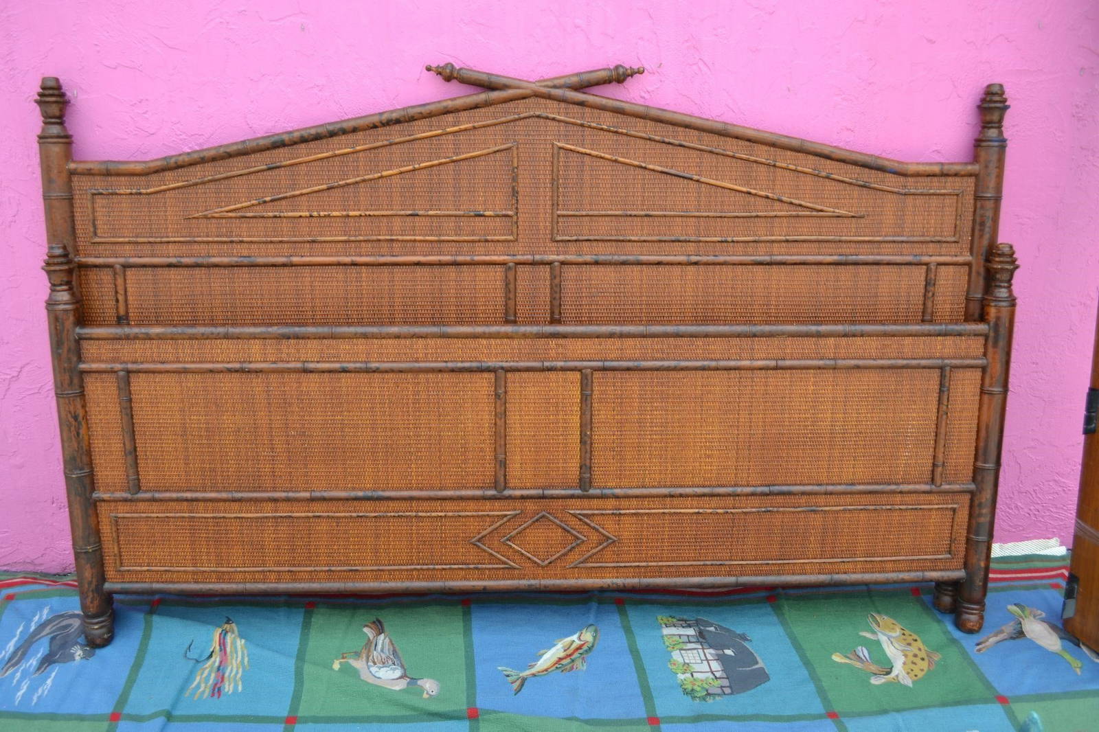 Tiger Rattan Woven Wicker King Bed Auction