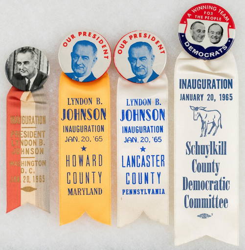 Lbj Four Buttons With Ribbons For His 1965 Presidential